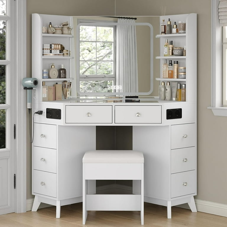 corner vanity table grey