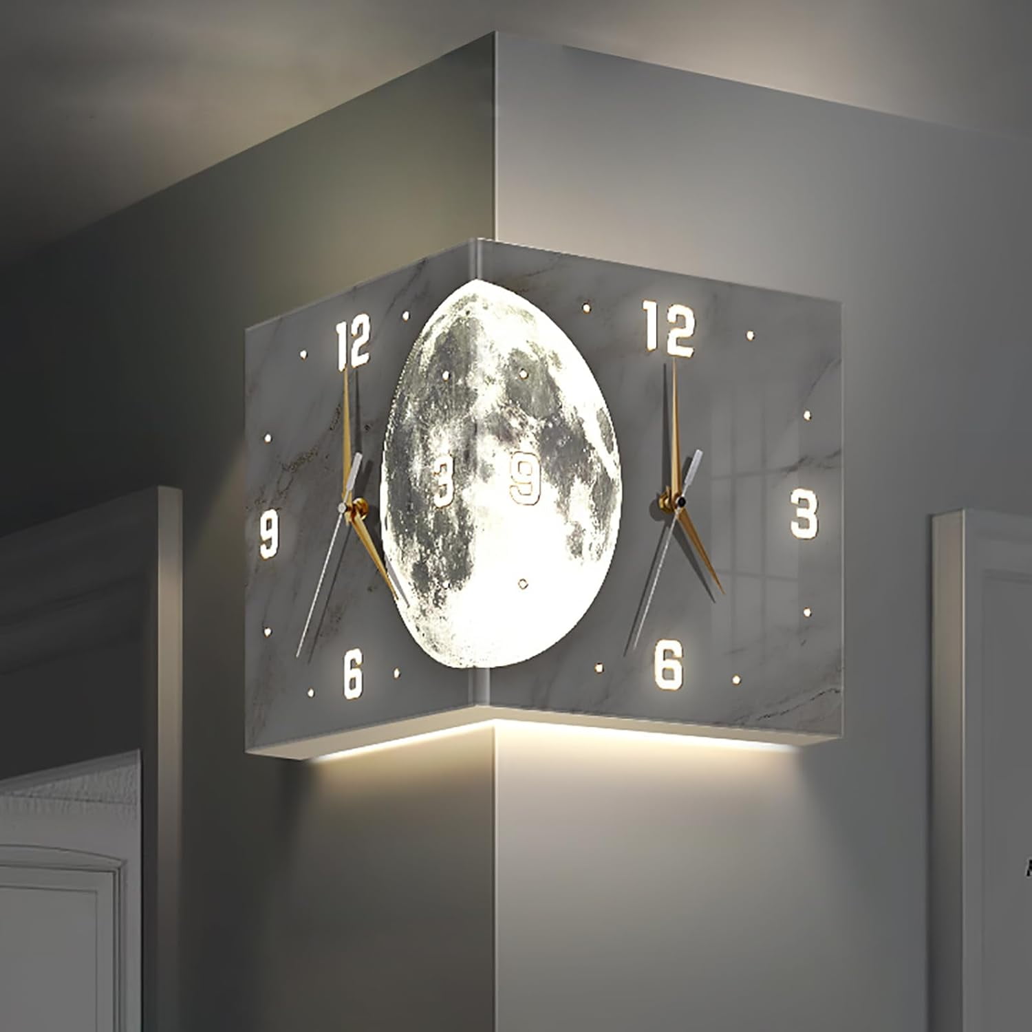 Corner Wall Clock with Light, Double Sided Corner Wall Clock, LED ...