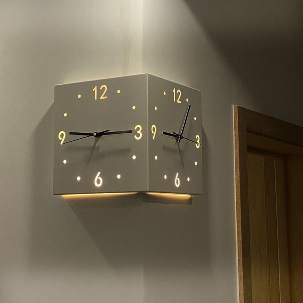 Corner Wall Clock with Light, Modern Double Sided LED Decorative ...