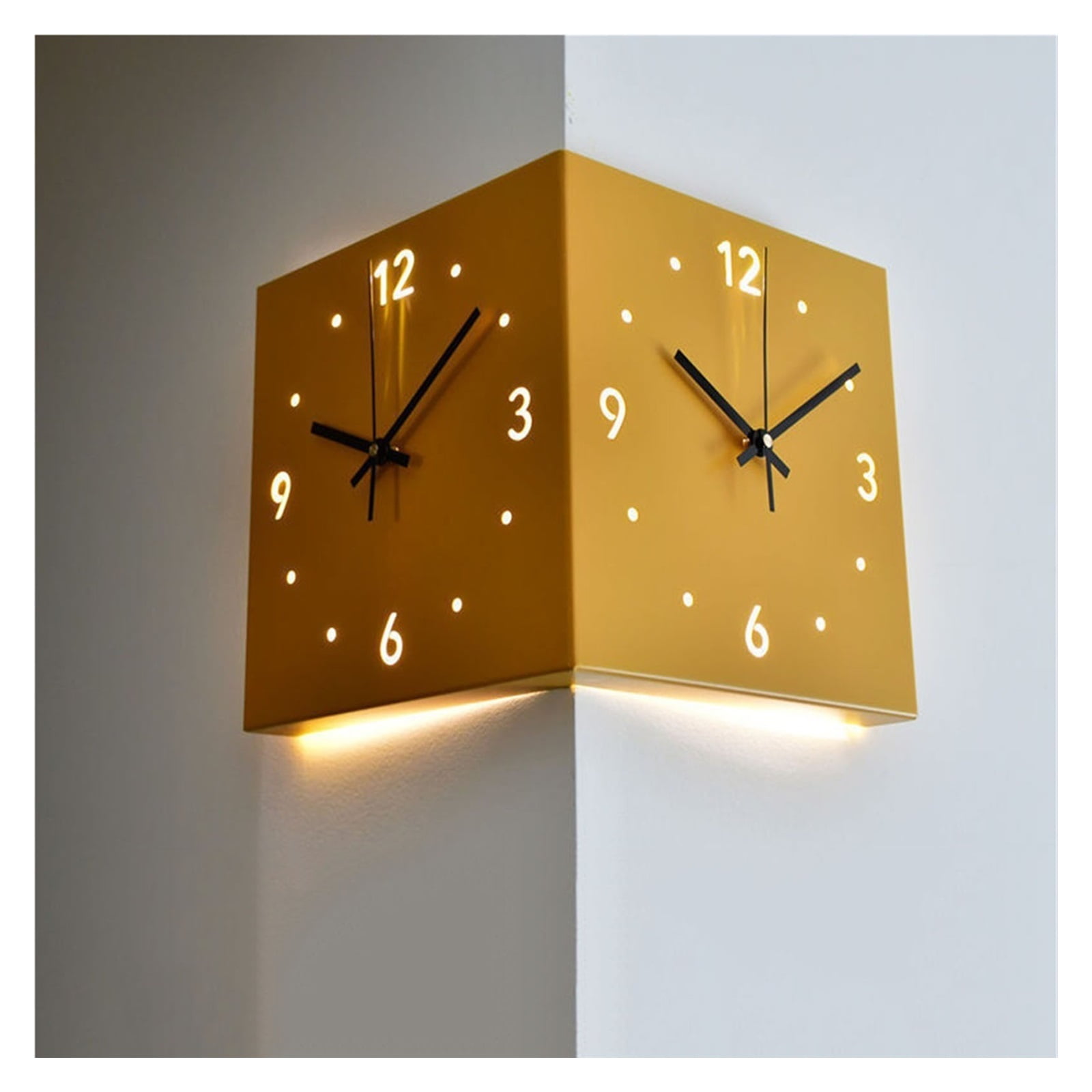 Corner Wall Clock with Light, Luxury Double Sided Hanging Clock Digital ...