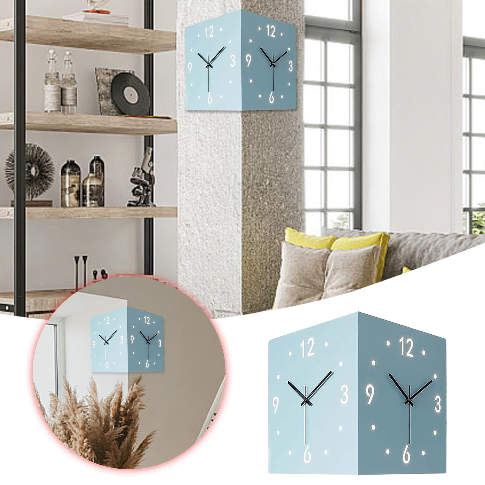 Corner Wall Clocks For Living Room Double Wall Clock With Light Square ...