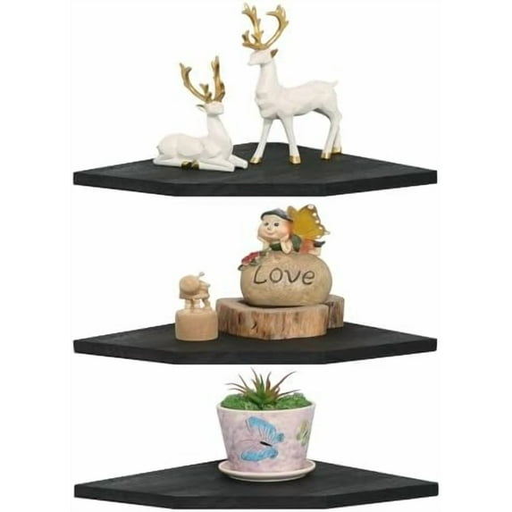 Corner Wall Shelf Set of 3, Floating Corner Shelves, Rustic Wood Wall ...
