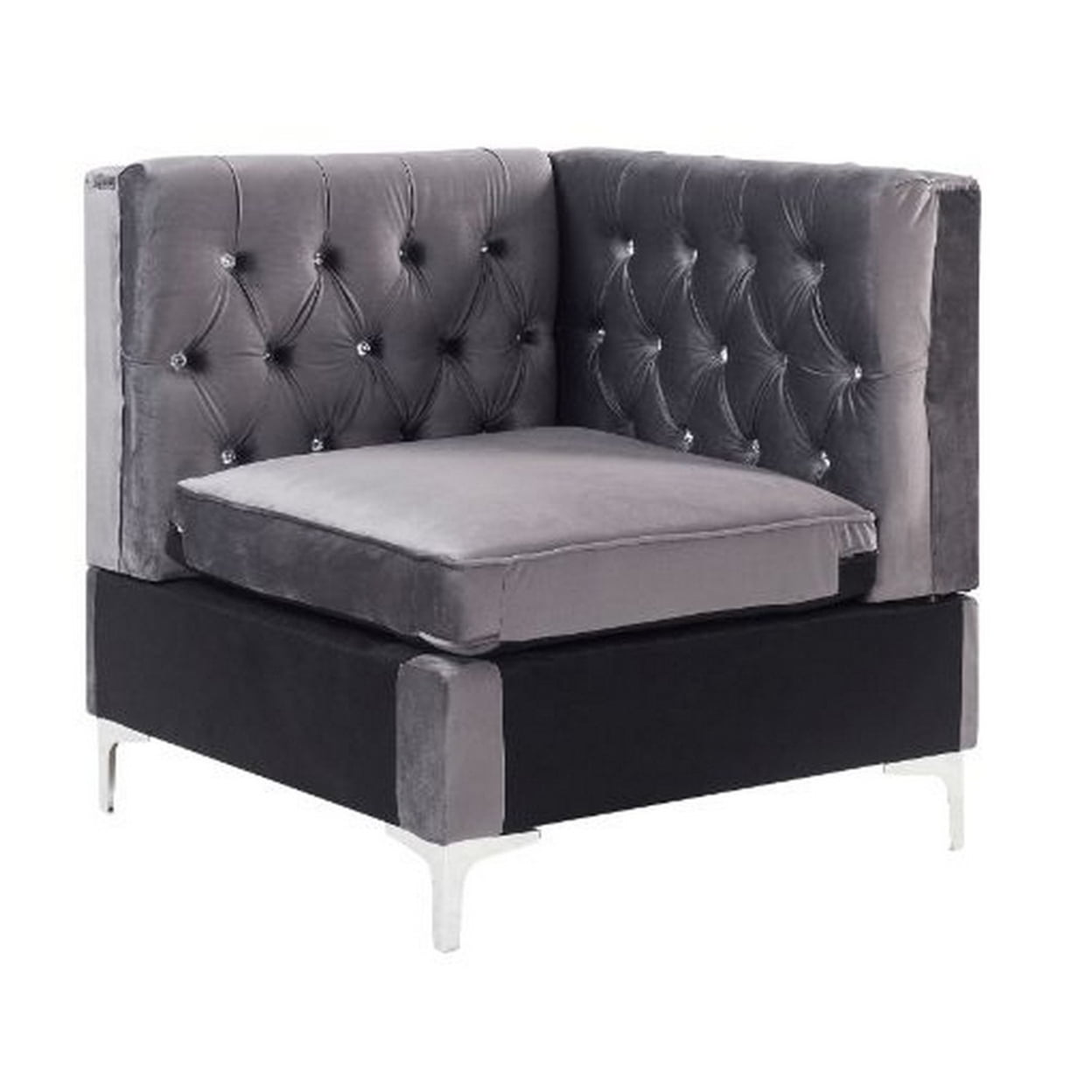 Corner Wedge with Velvet Upholstery and Metal Legs, Gray - Saltoro ...