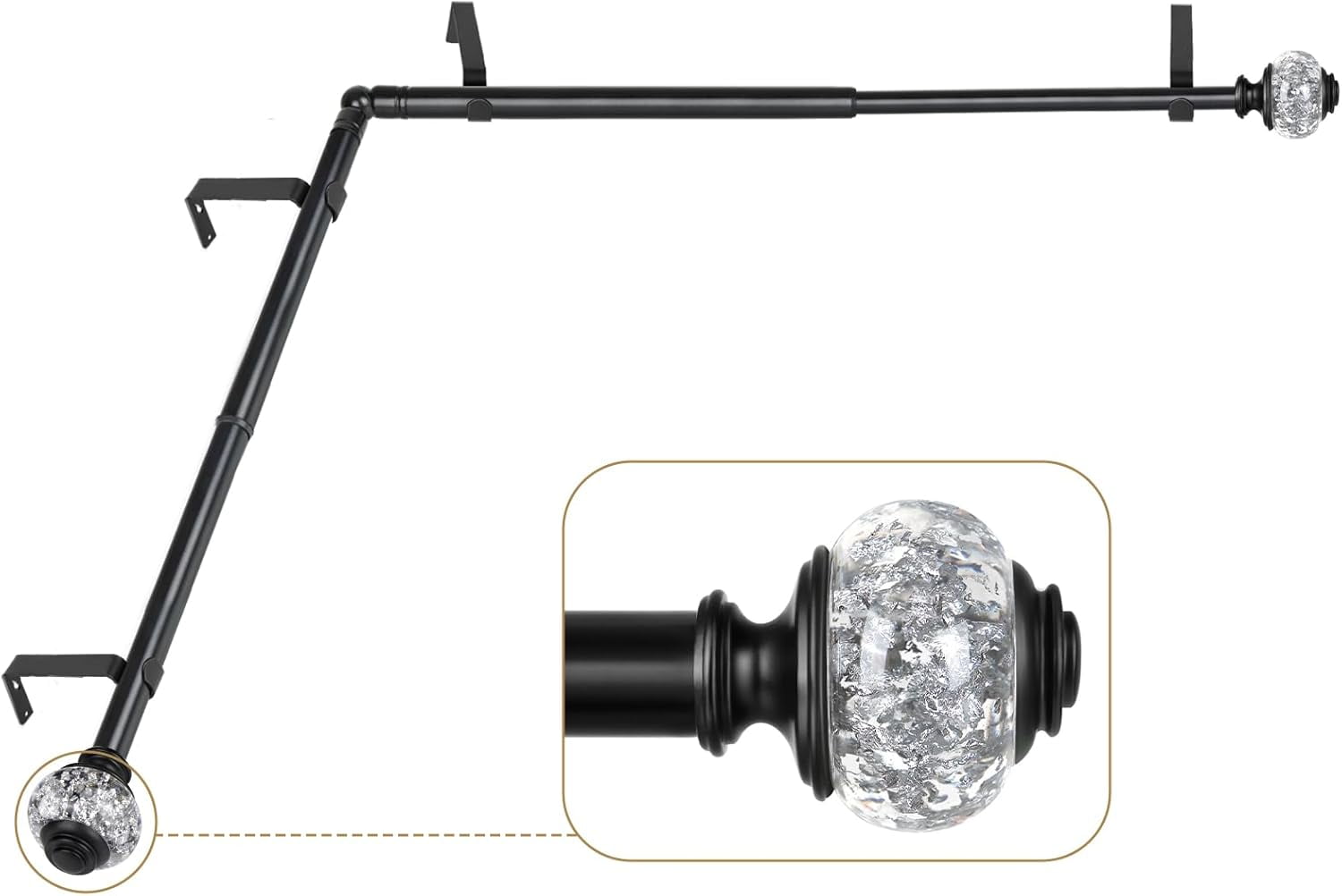 Corner Window Curtain Rod 36 to 72 Inch, 3/4 Inch Corner Curtain Rods ...