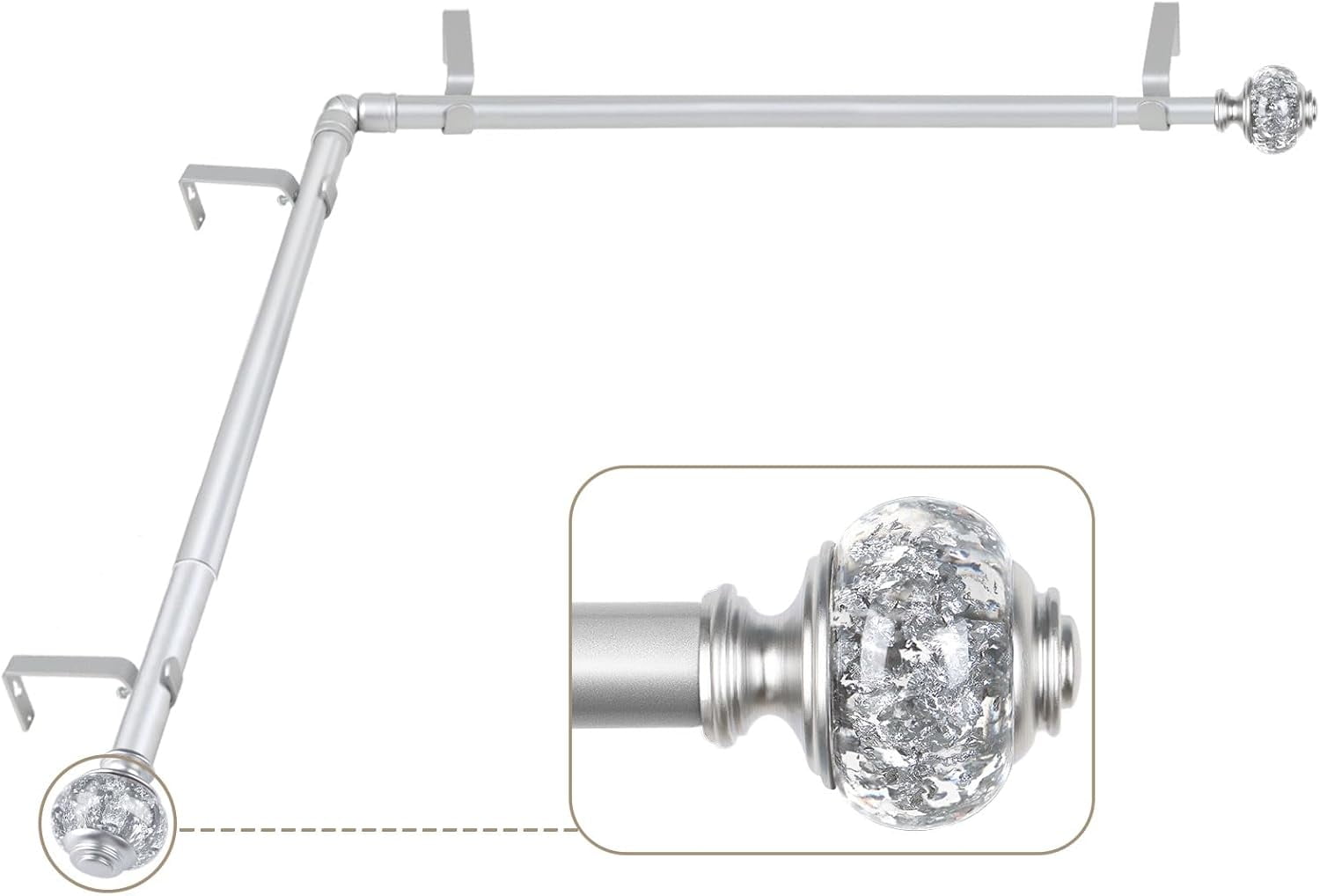 Corner Window Curtain Rod 36 to 72 Inch, 3/4 Inch Corner Curtain Rods ...