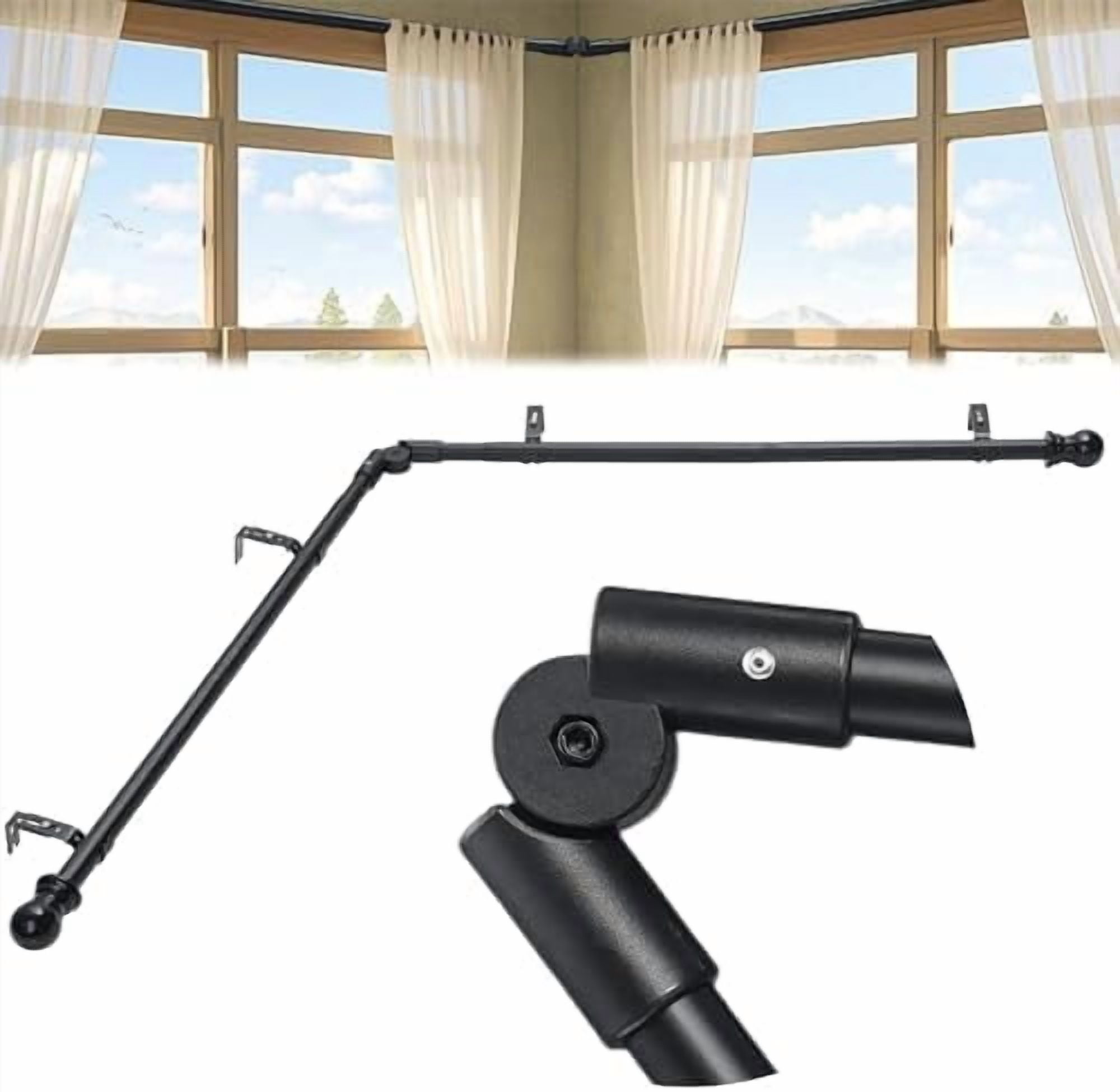 Corner Window Curtain Rods, L Shape Heavy Duty Curved Curtain Rods for ...