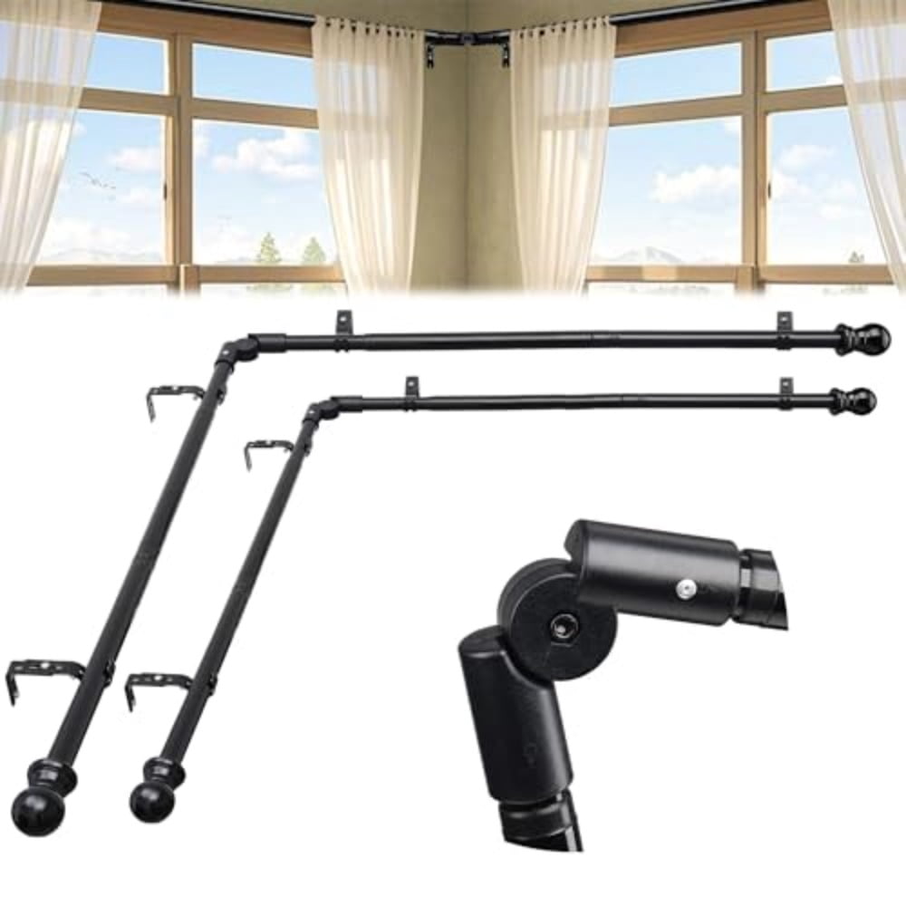 Corner Window Curtain Rods L Shape Heavy Duty Curved Curtain Rods for ...