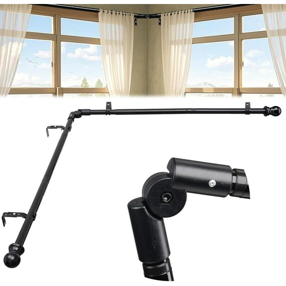 Corner Window Curtain Rods, L Shape Heavy Duty Curved Curtain Rods for ...
