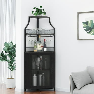 Home Source White Corner Bar Unit with Built-in Wine Rack and Lower ...