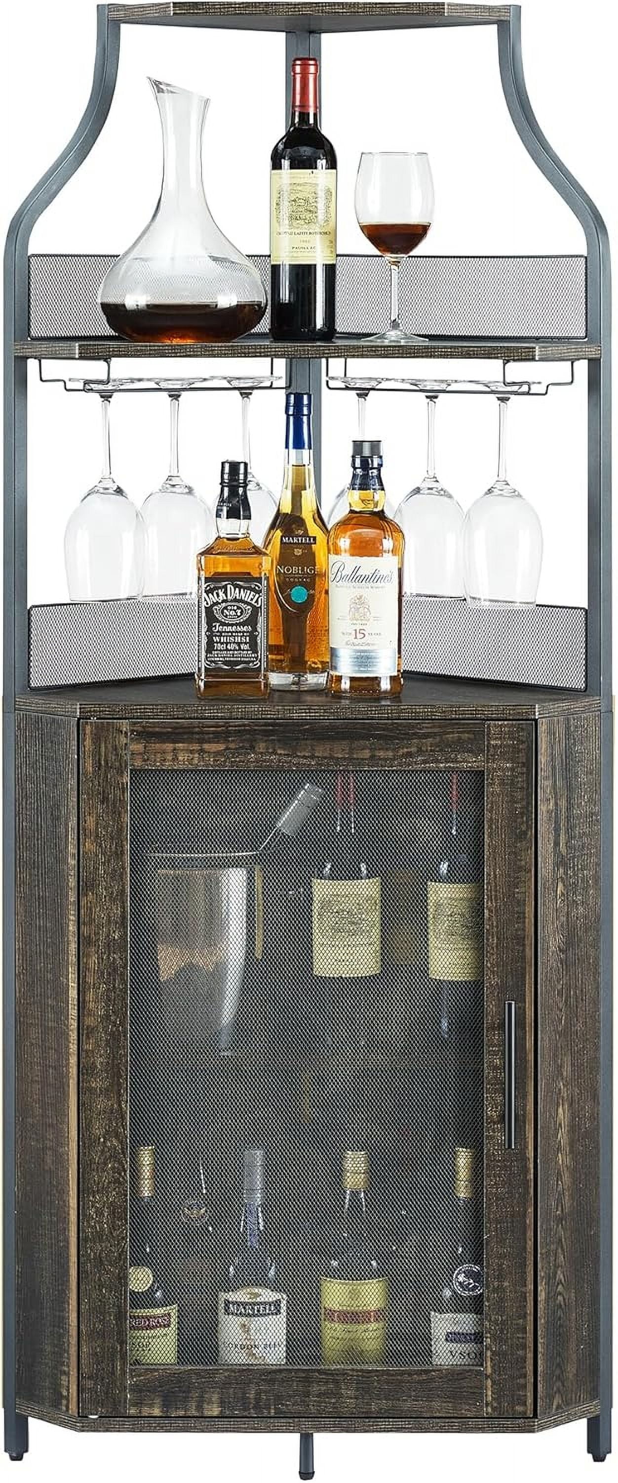 Corner Wine Bar Rack Cabinet, L-Shape, Brown, 18.5"W x 17.7"D x 61"H ...