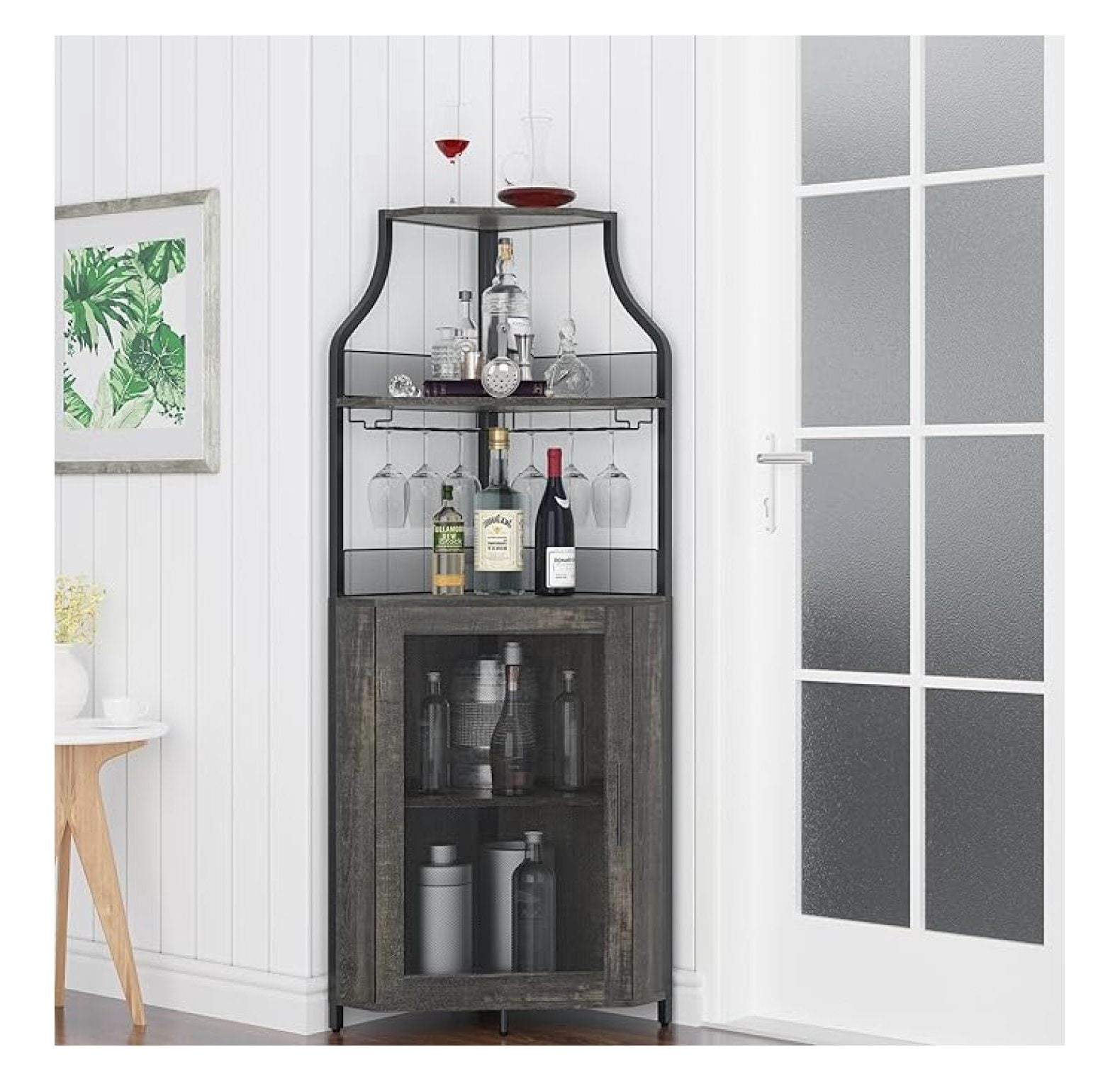 Corner Wine Cabinet, 5-Tier Industrial Corner Bar Cabinet with Wine ...