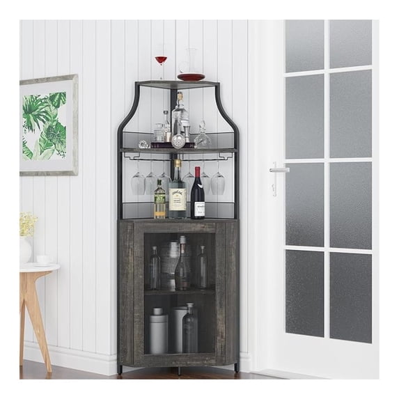 Corner Wine Cabinet, 5-Tier Industrial Corner Bar Cabinet with Wine ...
