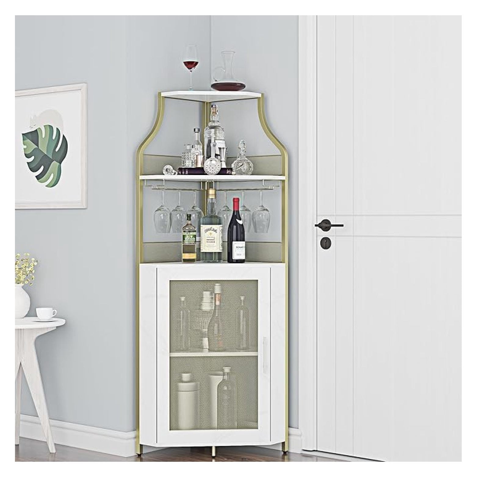 Corner Wine Cabinet, 5-Tier Industrial Corner Bar Cabinet with Wine ...