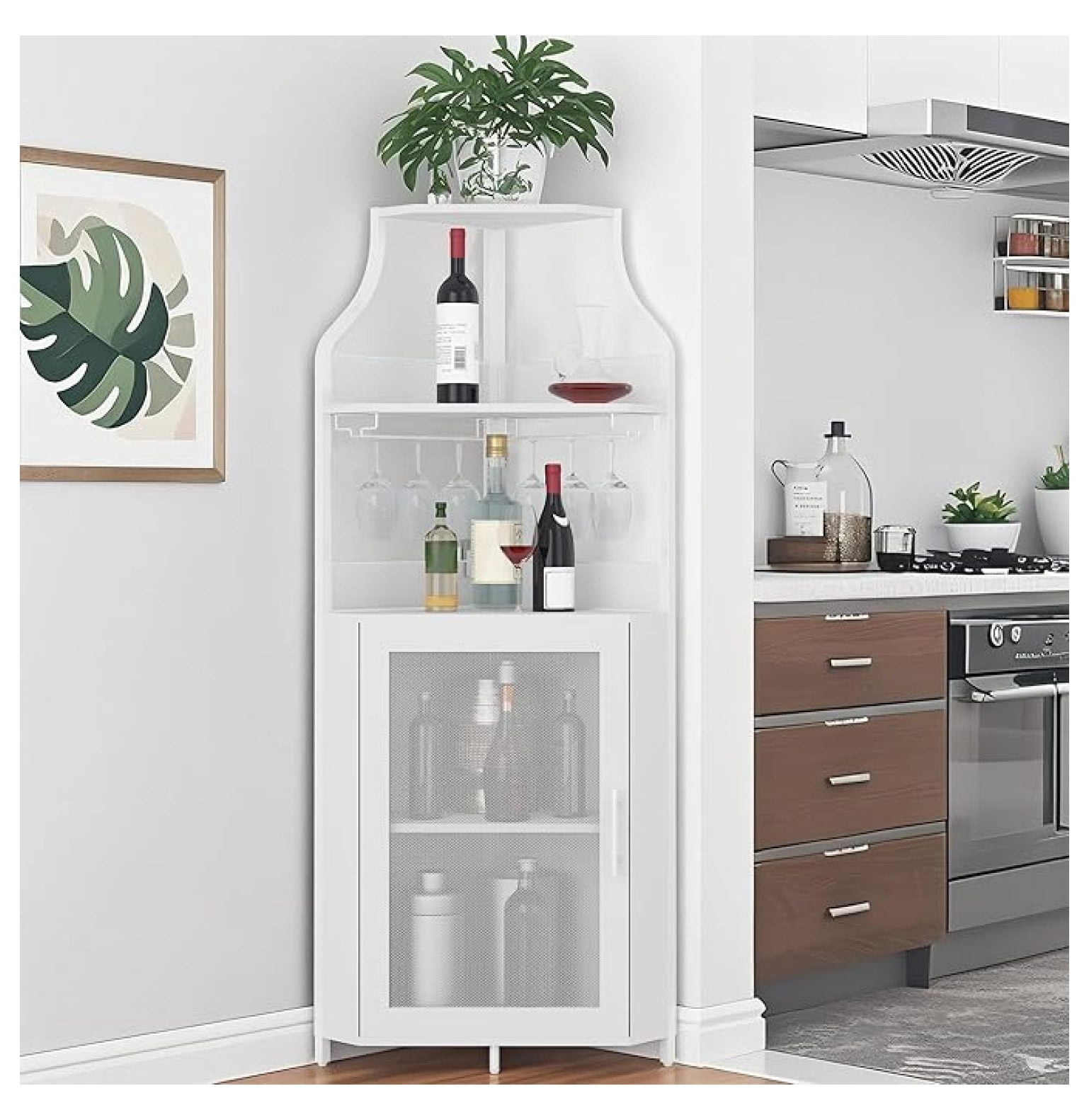 Corner Wine Cabinet with Led Light & Detachable Wine Rack, 5-Tier ...