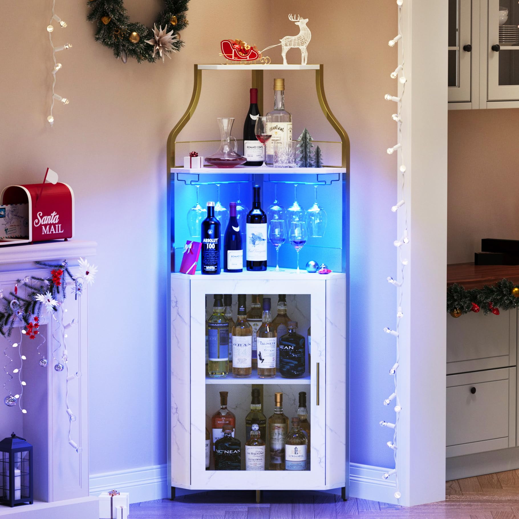 Corner Wine Rack, Bar Cabinet with Glass Holder and Storage Shelves ...