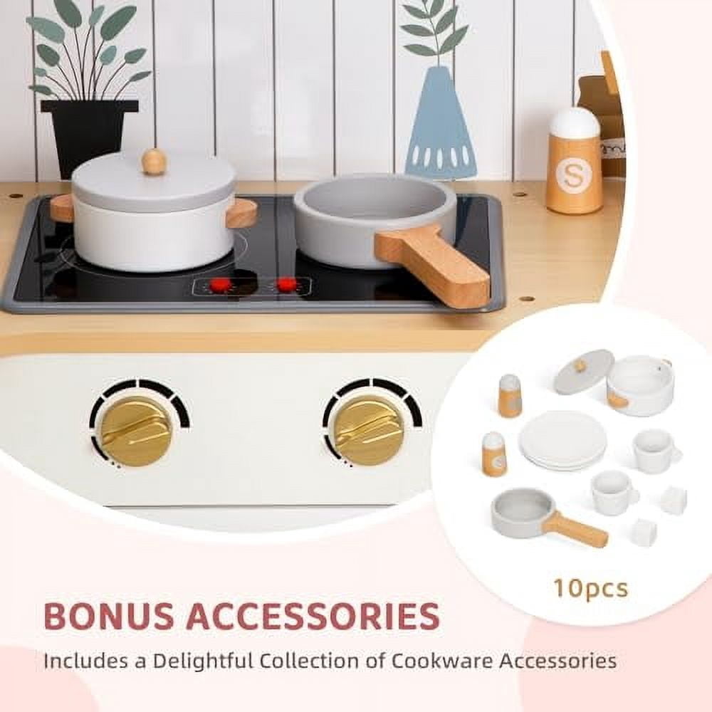 Corner Wooden Play Kitchen with Real Lights & Sounds,L-Shaped Large ...