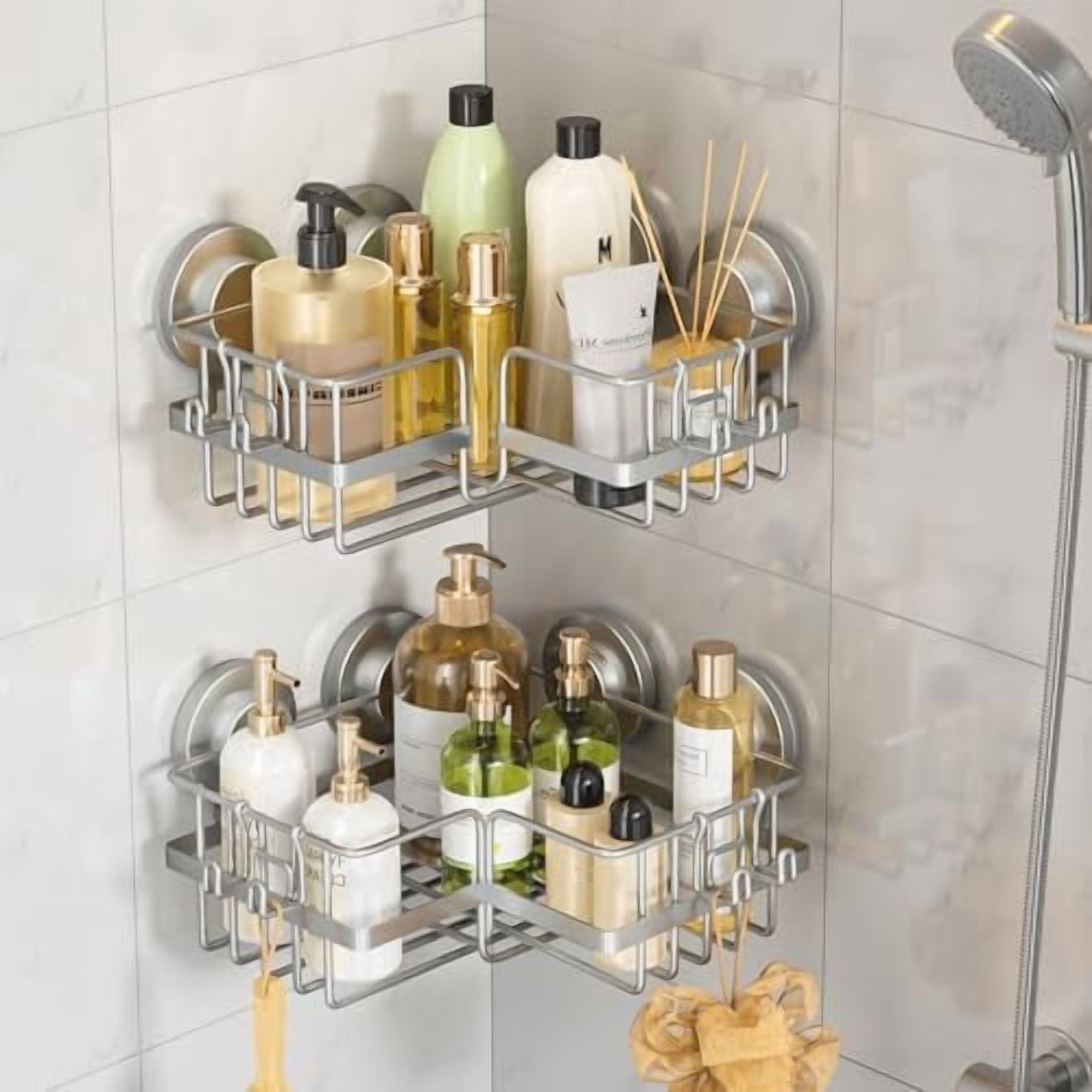 Corner-adaptive Suction Cup Shower Caddy 2 Pack, Stainless Steel ...