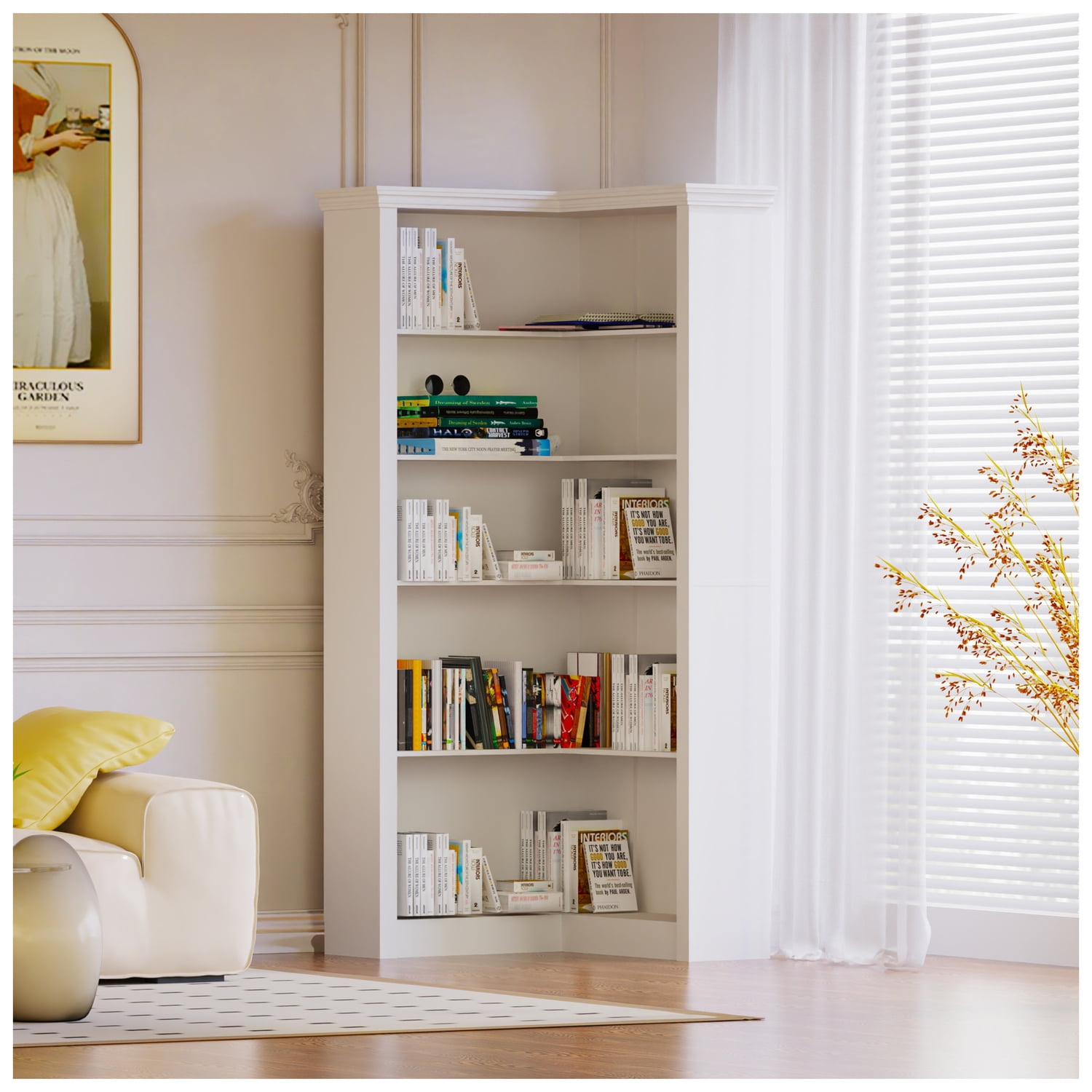 Corner bookshelf, 5 tier open bookshelf, good texture, sturdy and ...