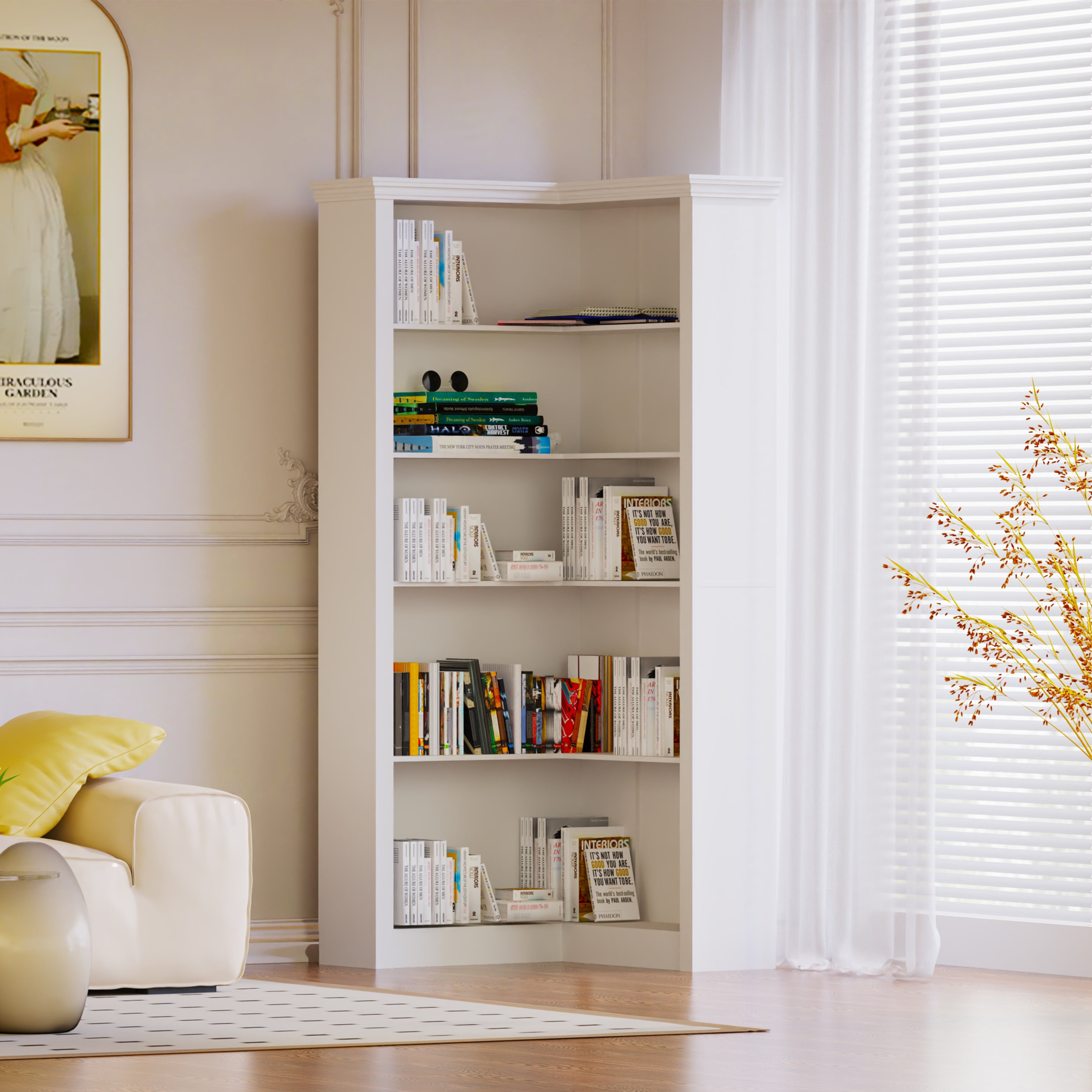 Corner bookshelf, 5 tier open bookshelf with adjustable shelves for ...