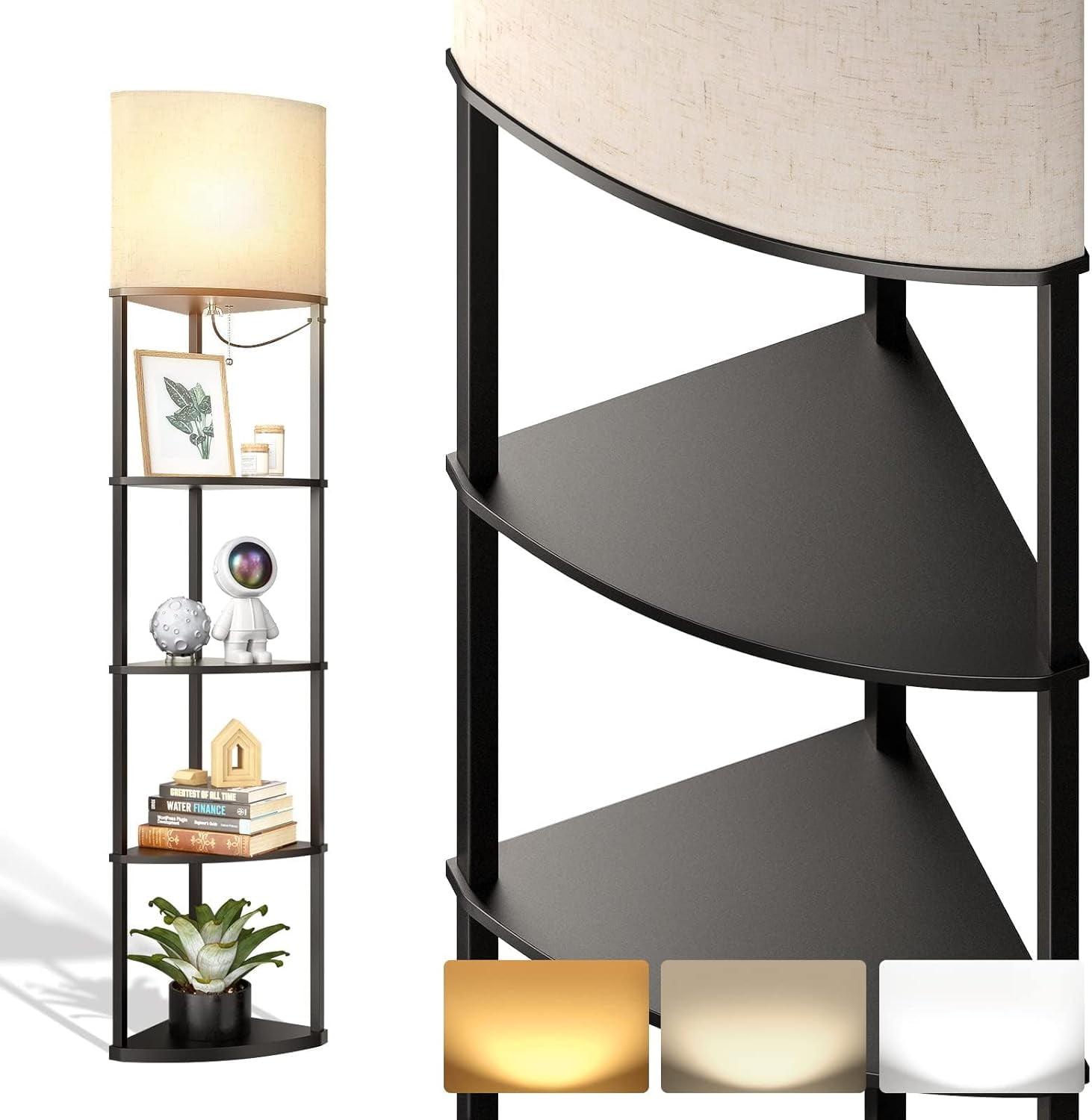 Corner lamp 5-Tier Shelf Floor Lamp Display with 3 Color Temperatures ...