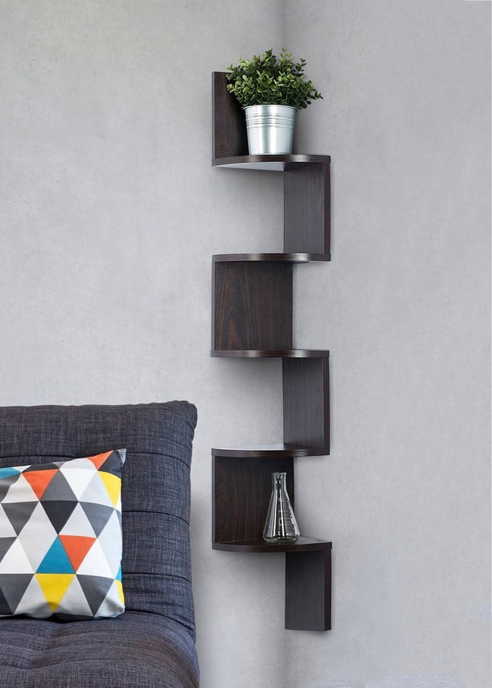 Corner shelf - Espresso Finish corner shelf unit - 5 Tier corner ...