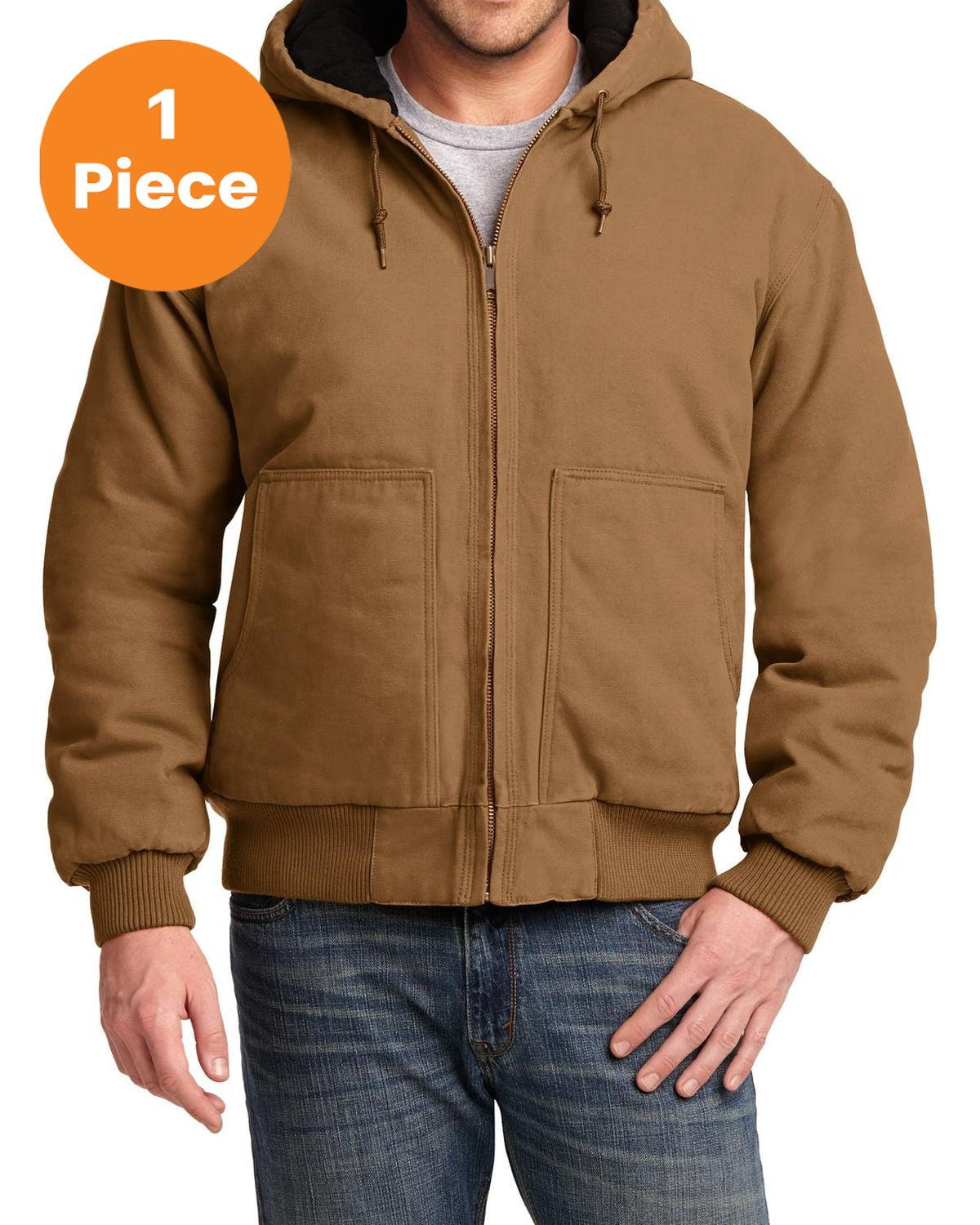 CornerStone Washed Duck Cloth Insulated Hooded Work Jacket, Duck Brown, L, Mens Coats and ...