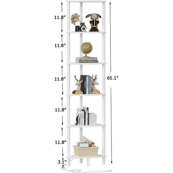Corners Shelf with LED Light, 6-Tier Corner Bookshelf, Industrial ...