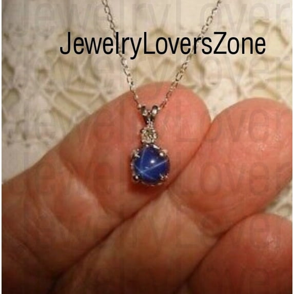 Cornflower Blue Star Sapphire Necklace in 925 Sterling Silver Blue Star ...