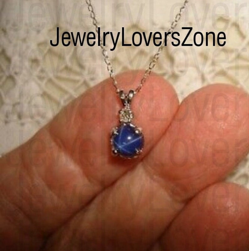Cornflower Blue Star Sapphire Necklace in 925 Sterling Silver Blue Star ...