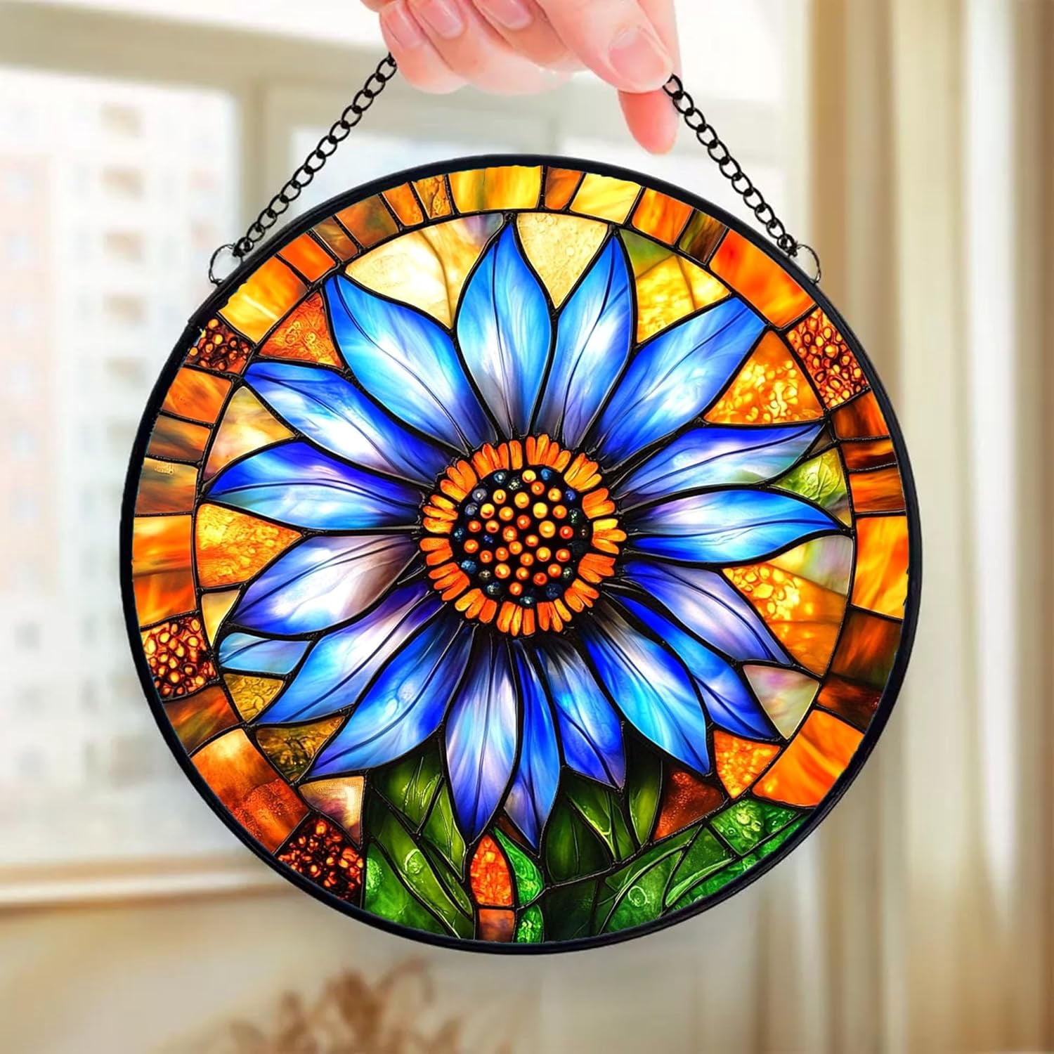 Cornflower- Style 2 Stained Glass Suncatcher Window Hanging Plant Lover ...