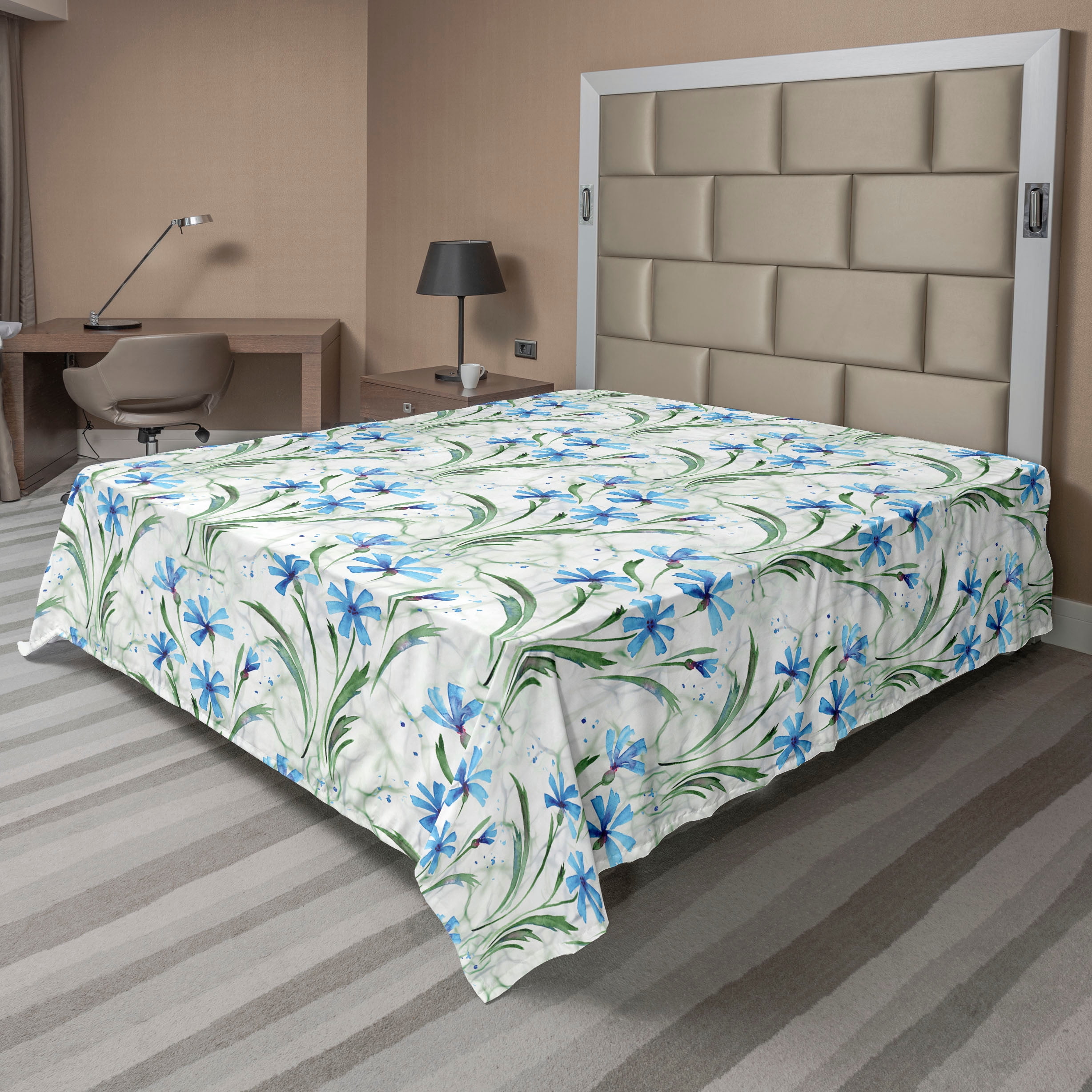 Cornflowers Flat Sheet, Spring Feels Simple Floral Boho with Leaves on ...