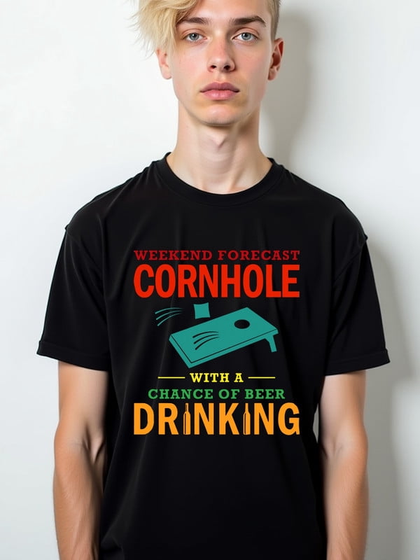 Cornhole Beer Drinking Tee men's round neck T-shirt black graphic ...