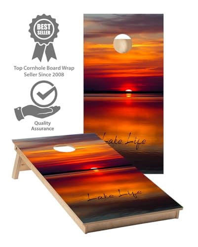 Cornhole Board Wraps 402 - Lake Life Sunset Cornhole Game Graphic ...