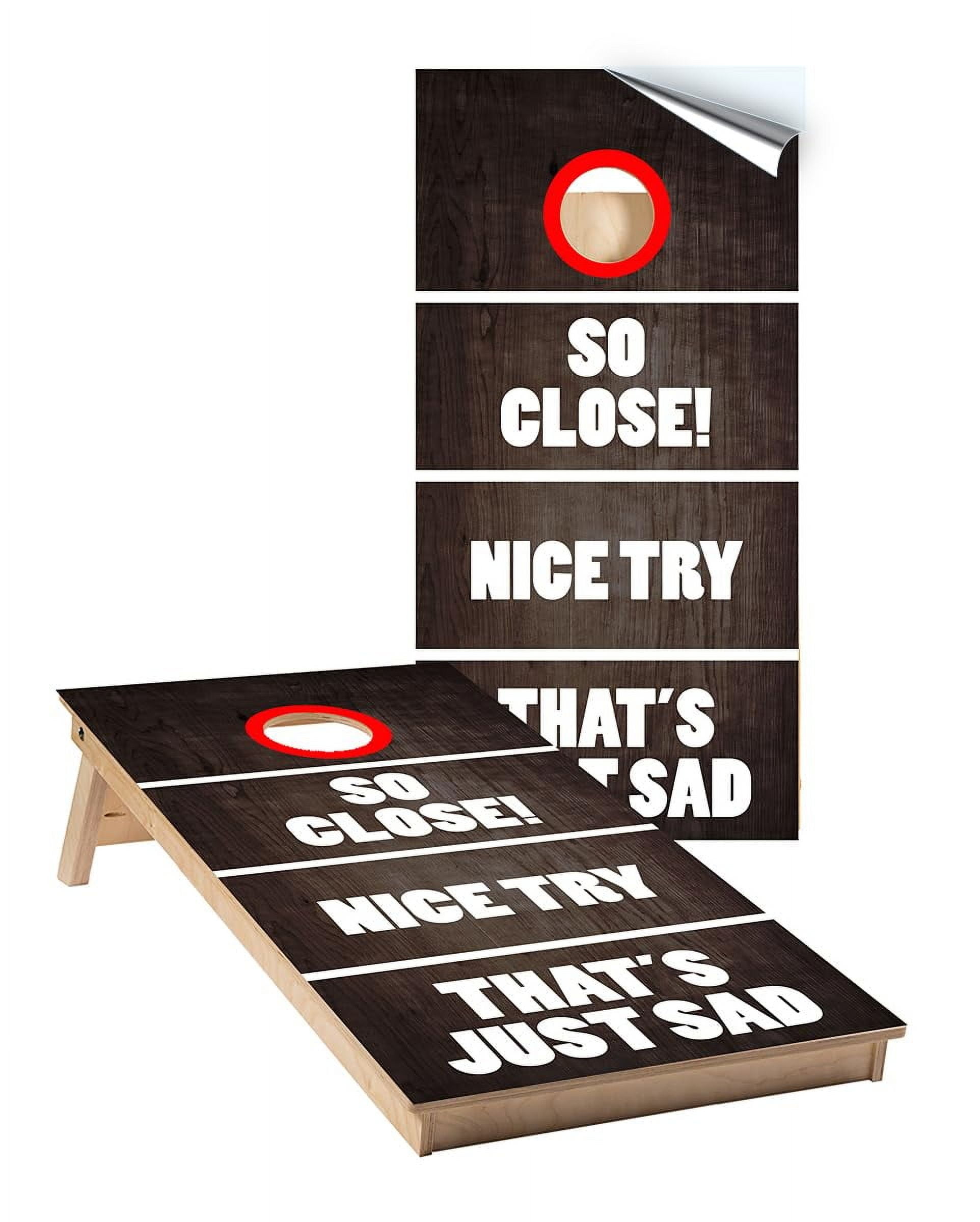 Cornhole Board Wraps 452 - So Close Wood Design Cornhole Game Graphic Decals - Includes ...