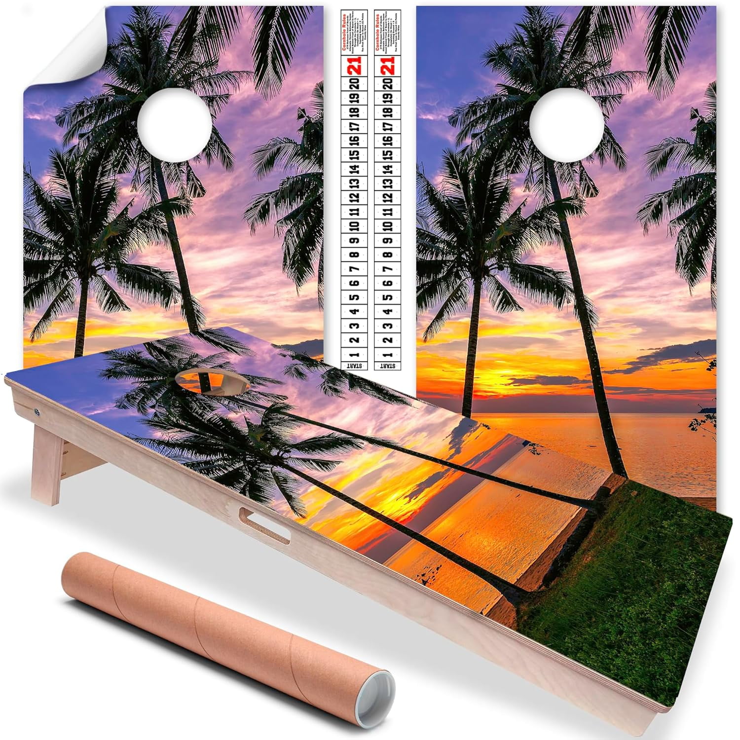 Cornhole Wraps for Boards Vinyl Decals (Set of 2) Palm Beach Sunset ...