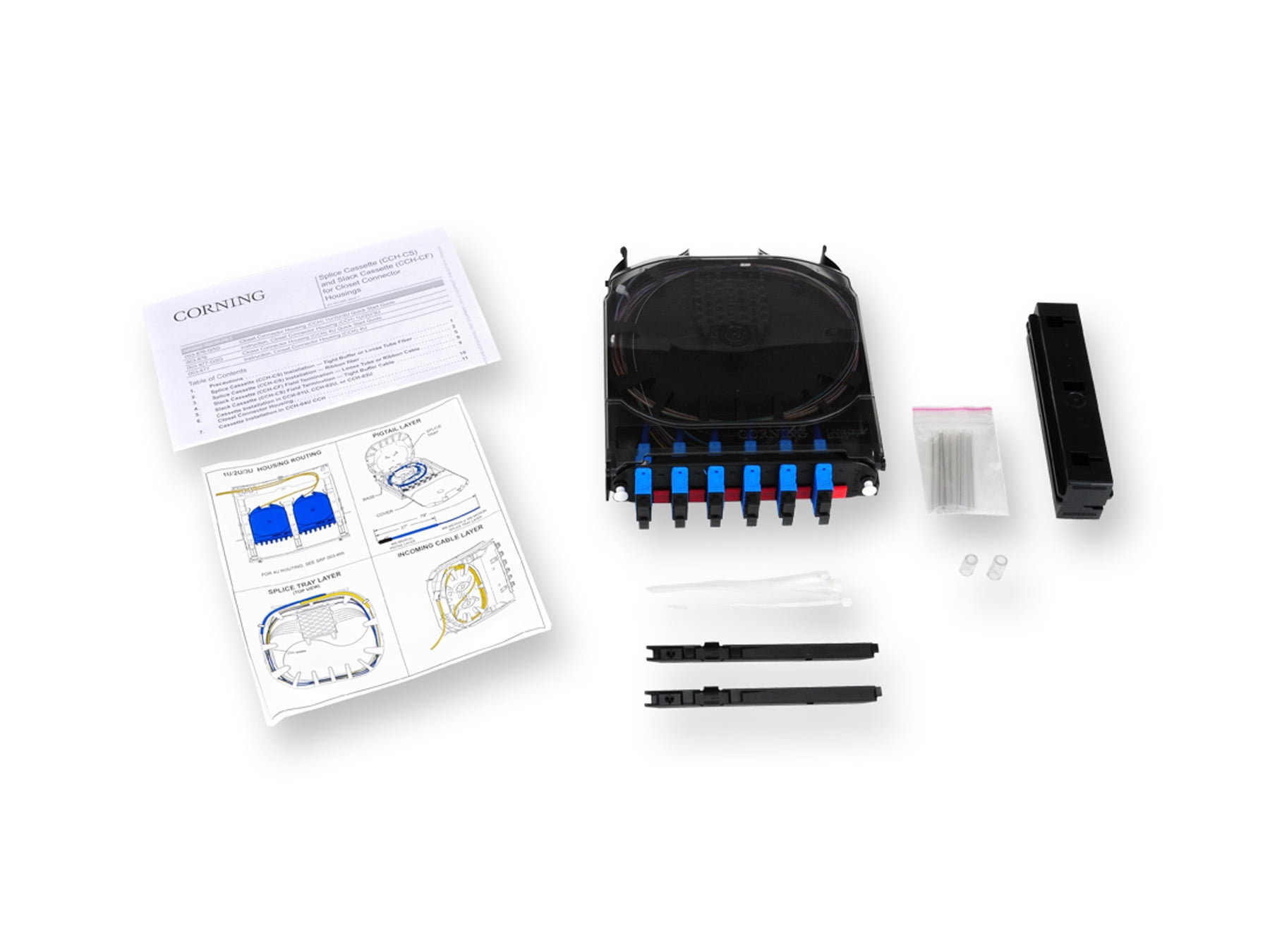 Corning CCH Pigtail Splice Cassette, 6 Fiber, SC APC Duplex Singlemode ...