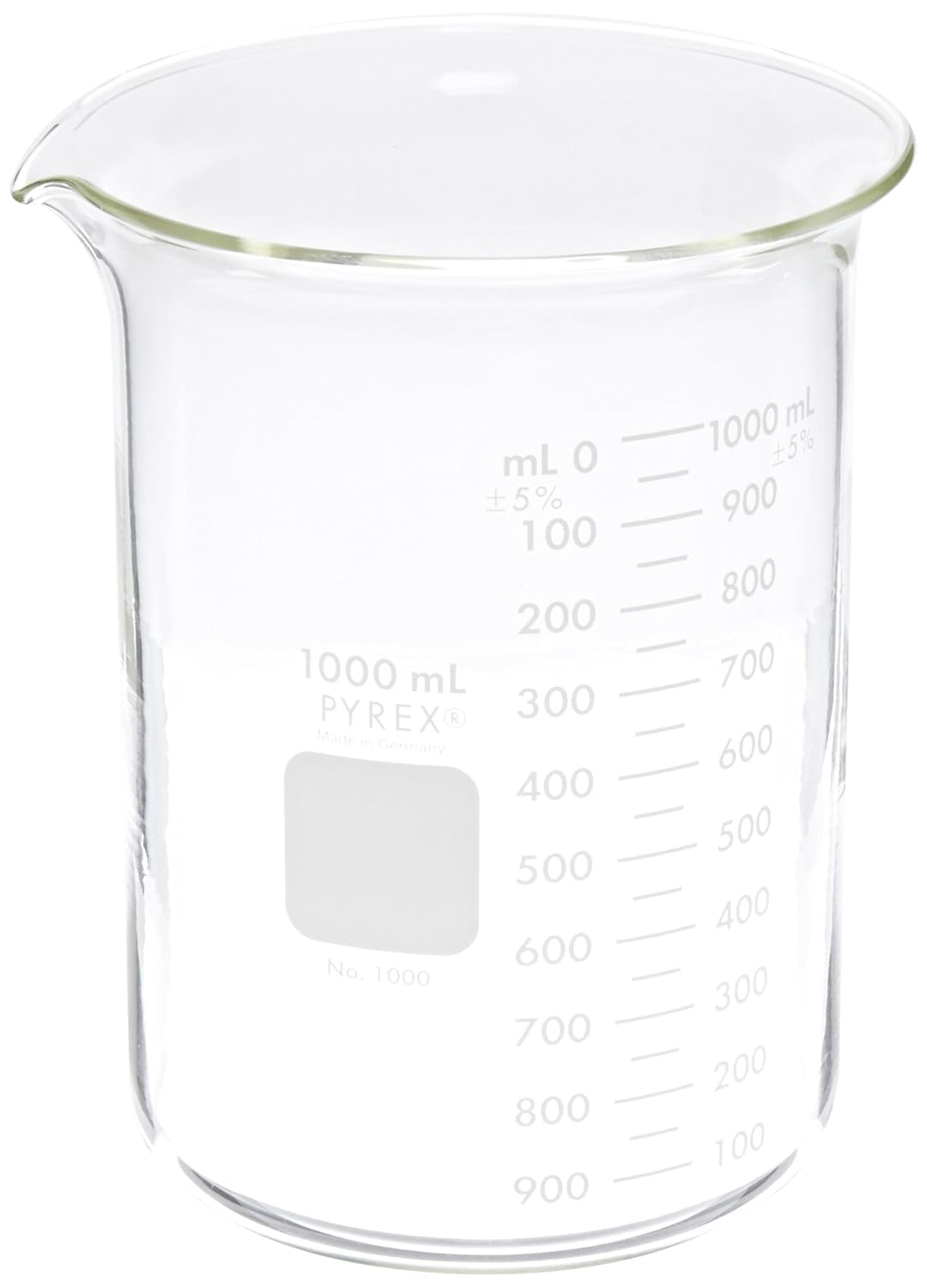 Corning Pyrex 1000-1L Glass 1 Liter Graduated Low Form Griffin Beaker ...