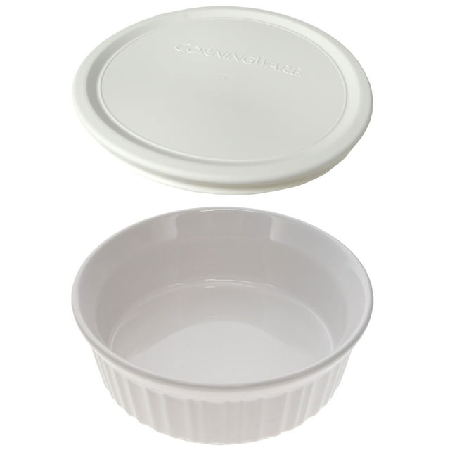 Corningware 24oz Round French White Ceramic Casserole Dish with Durable BPA-free Plastic Lid ...
