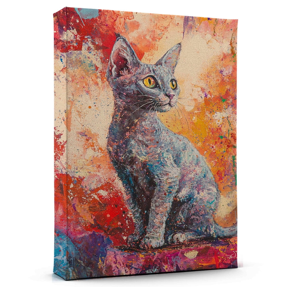 Cornish Rex Cat Grey Tabby Canvas Wall Art Decor, Colorful Cornish Rex ...