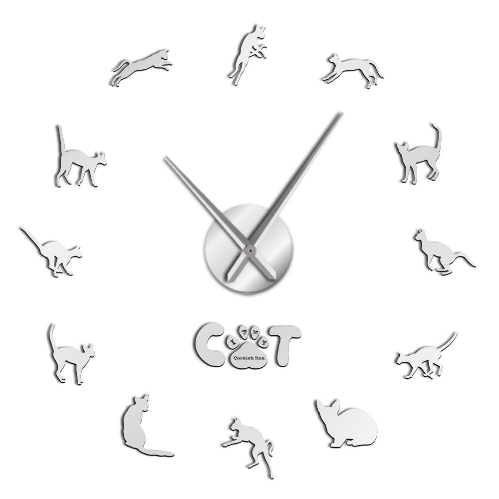 Cornish Rex Cat Silouette Frameless Wall Clock Stickers, DIY Modern ...