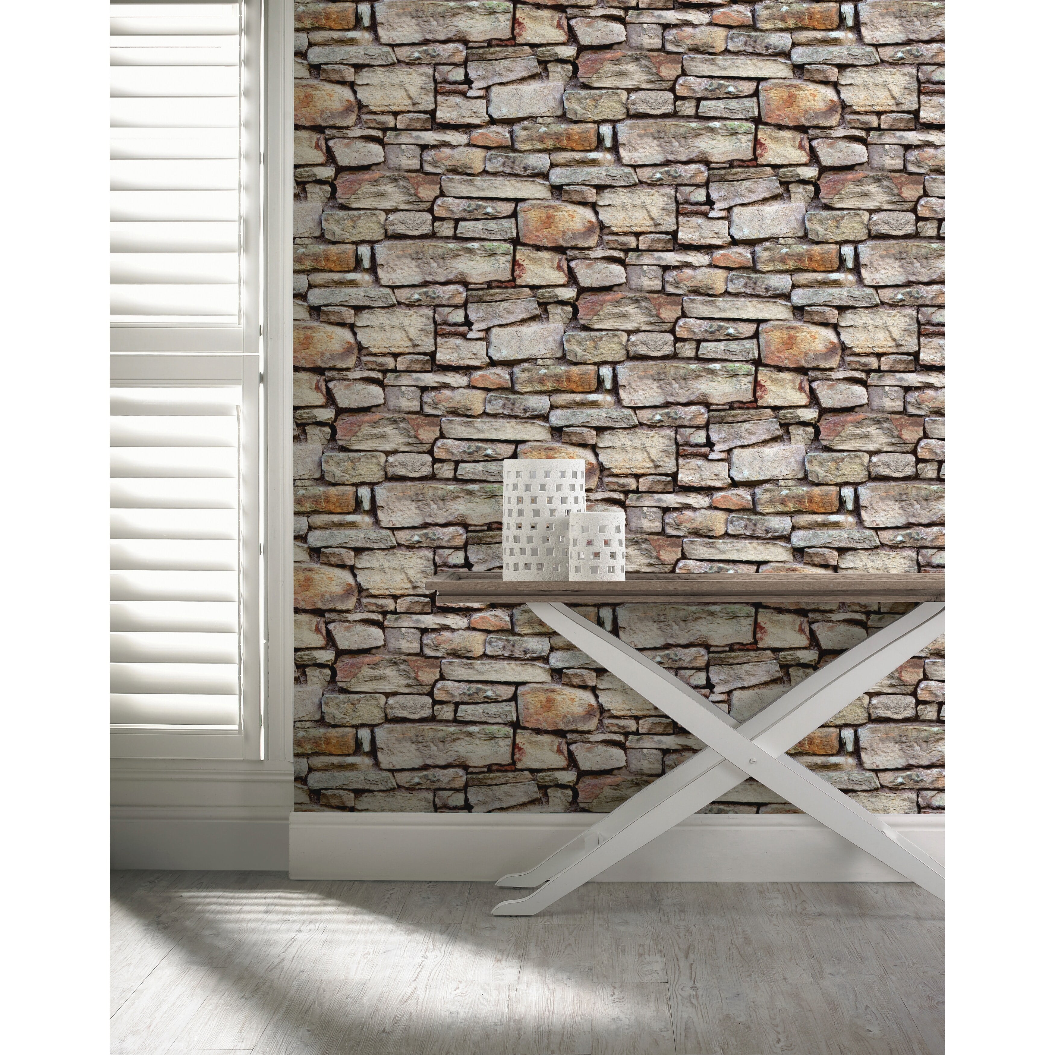 Cornish Stone Natural Wallpaper - 20.8 in. W x 33ft L - Double Roll ...