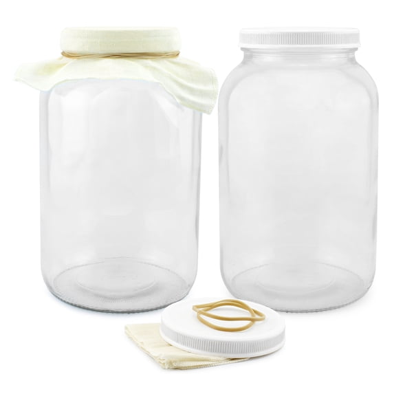 Cornucopia Large 1-Gal Glass Kombucha Jars with Cotton Covers & Screw ...