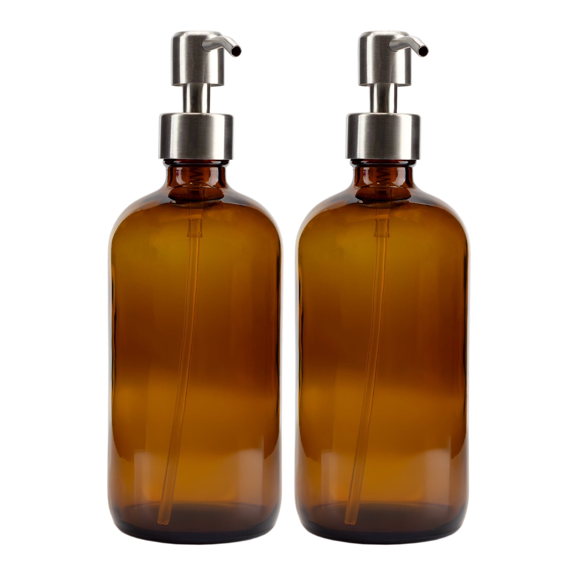 Cornucopia 16oz Amber Glass Bottles w/ Steel Pumps (2-Pack); Brown ...