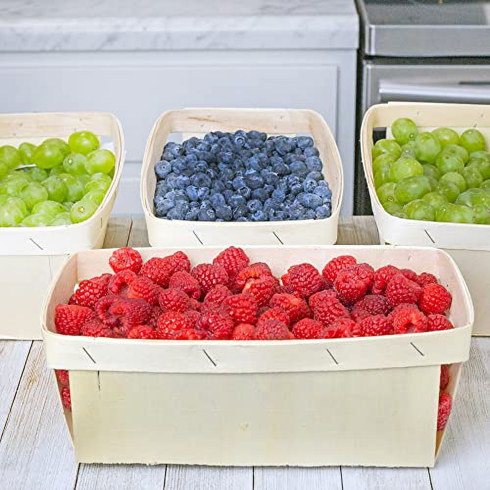 Cornucopia Brands 2-Quart Wooden Fruit Baskets (4-Pack); Oblong Berry ...