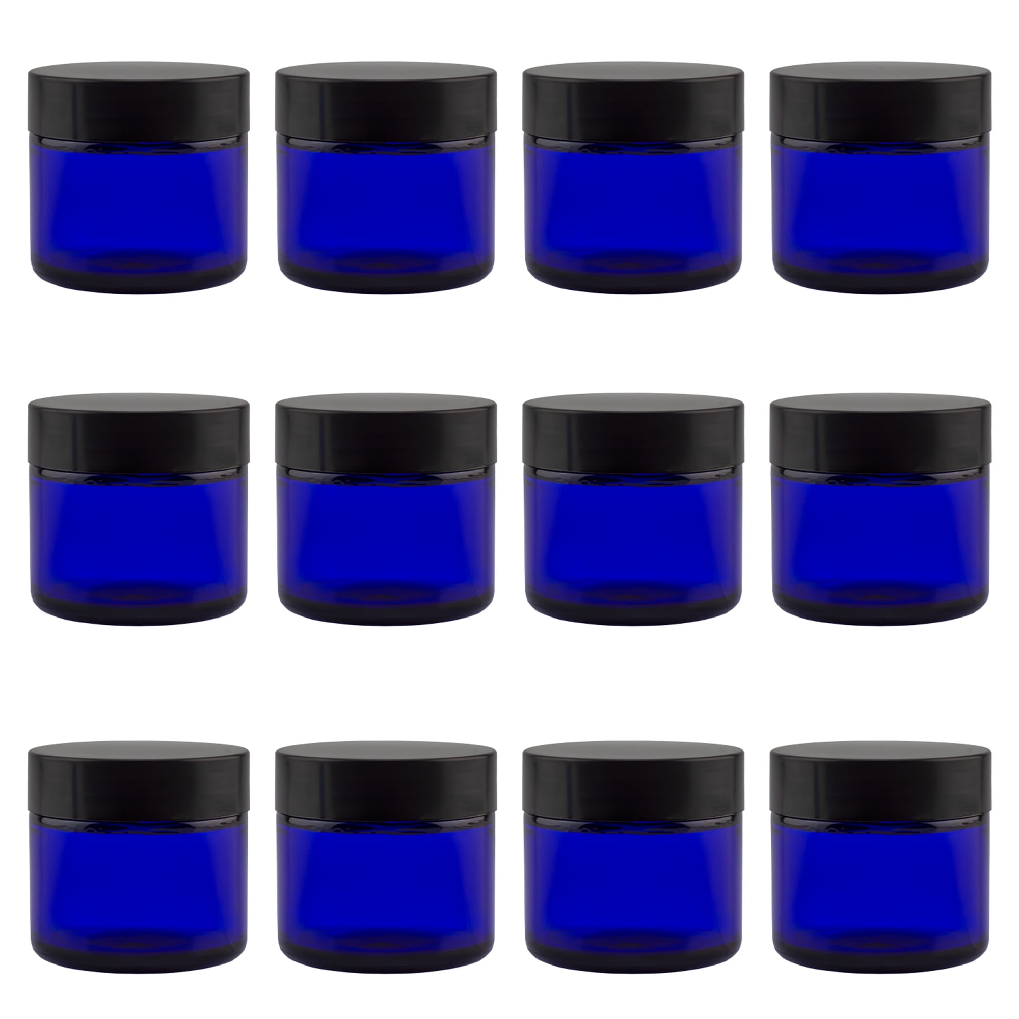 Cornucopia 2oz Blue Glass Cosmetic Jars (12-Pack); Jars w/Black Lids ...