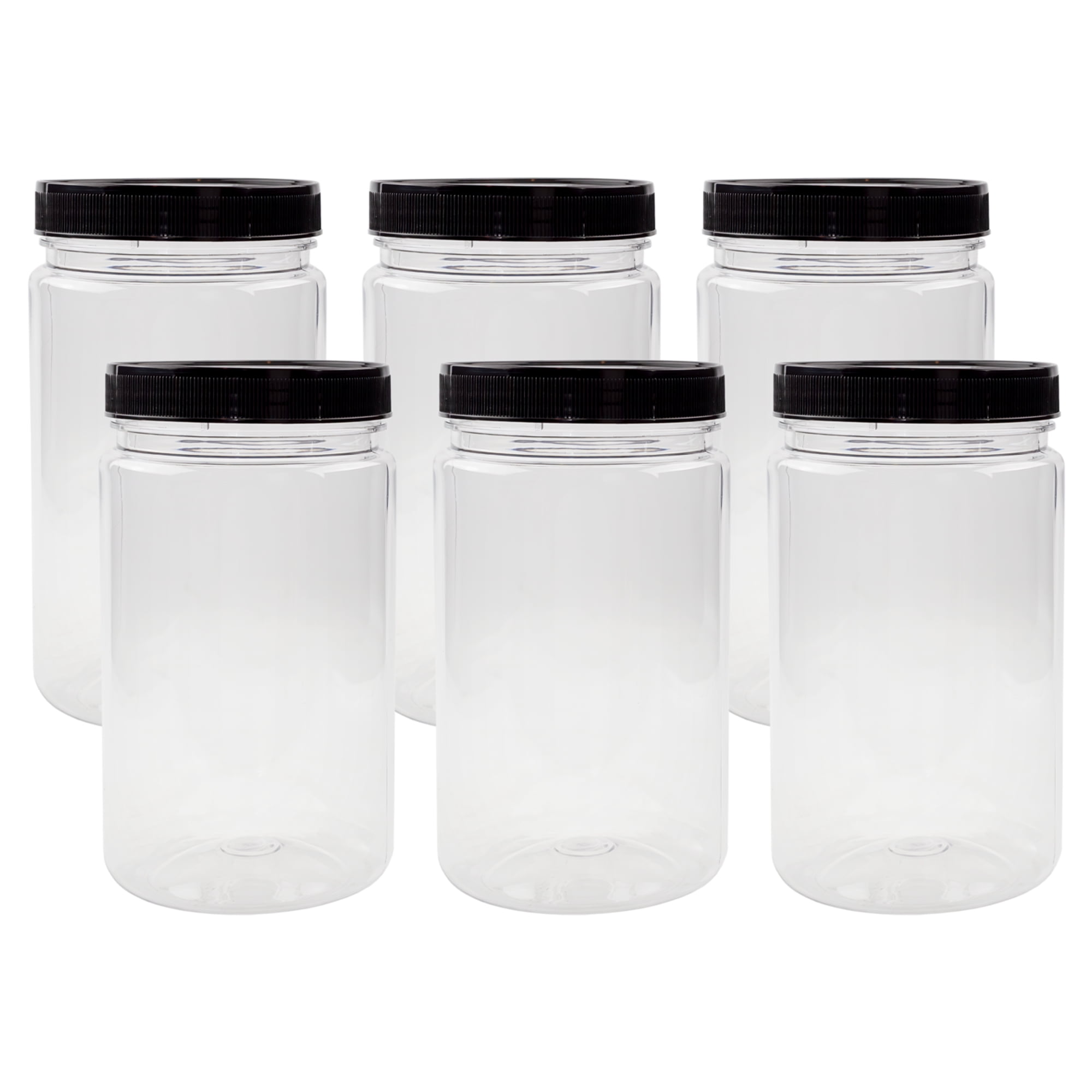 Cornucopia 32oz Plastic Jars with Black Lids (6 pack): BPA Free PET ...