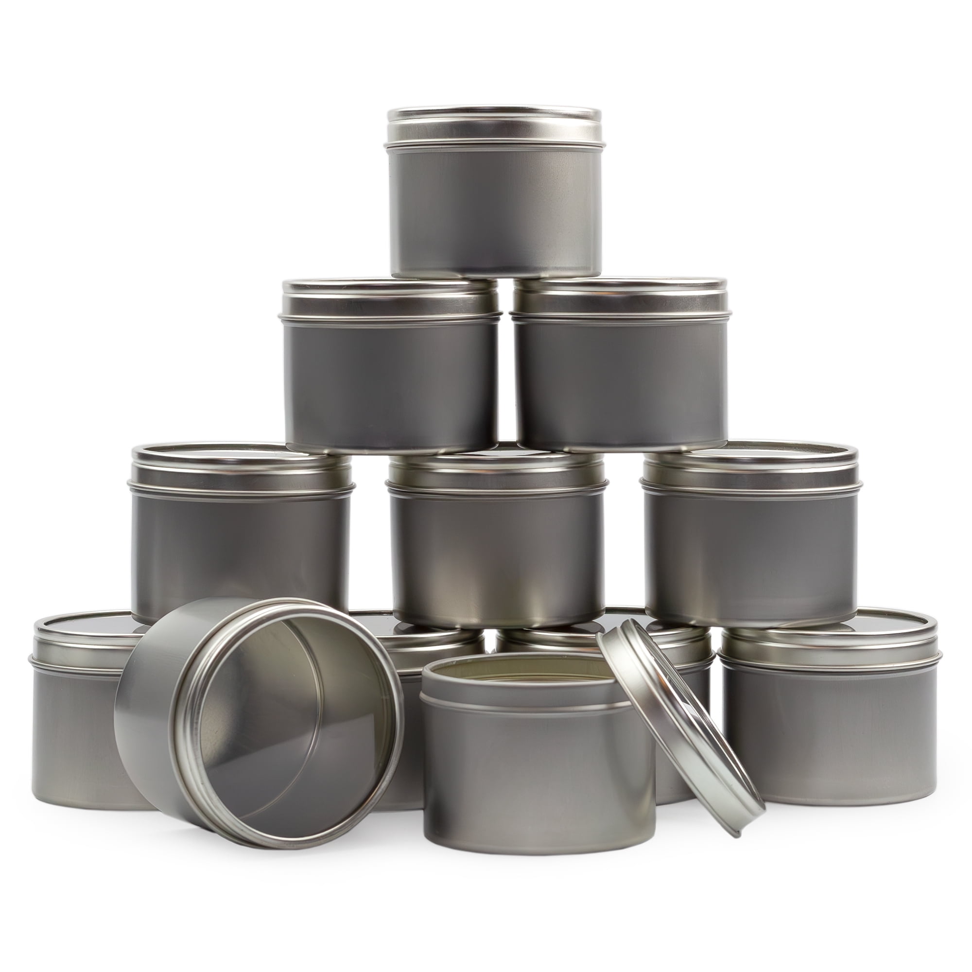 Cornucopia Brands 4oz Round Metal Tins, Clear Acrylic Lids, Silver, 12 ...