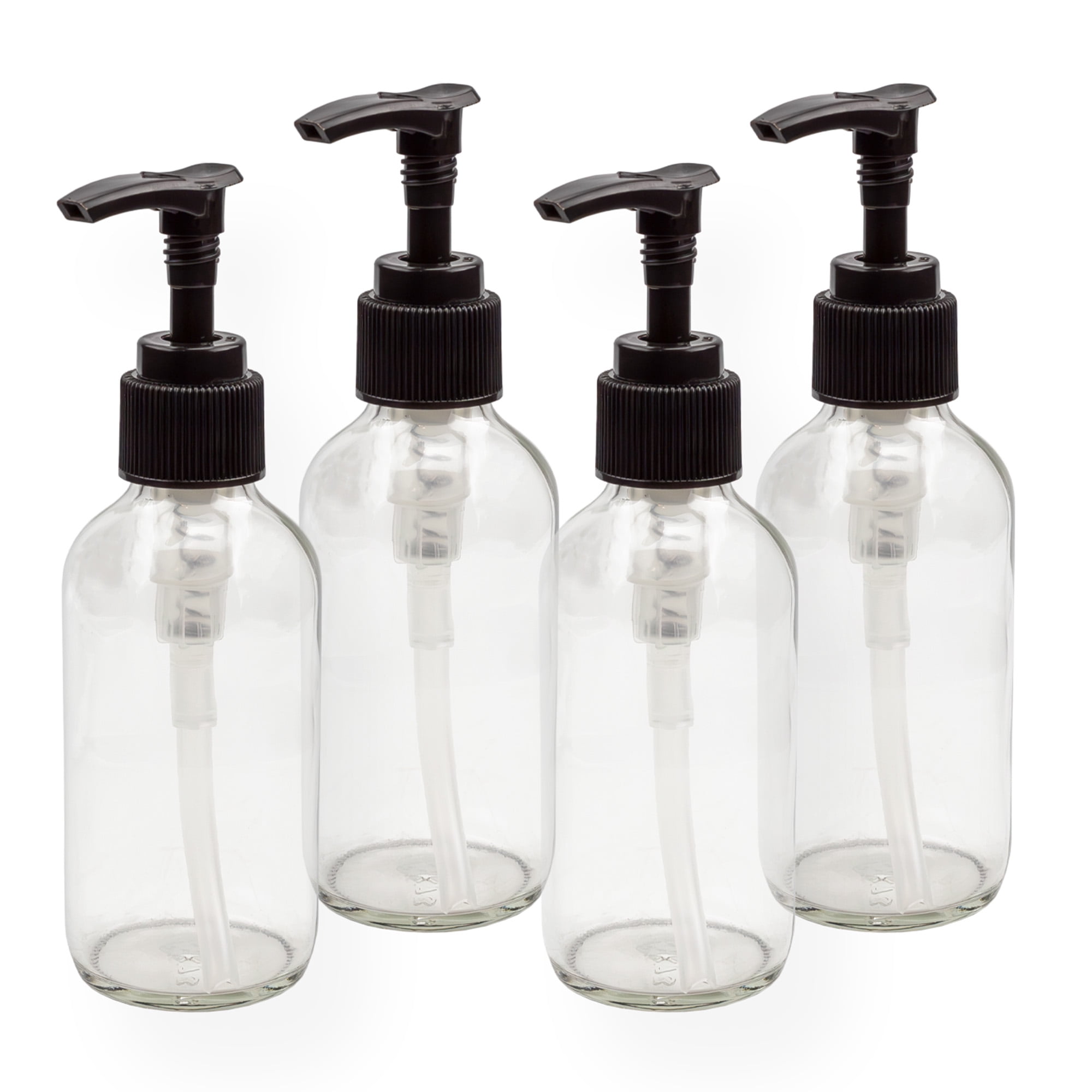 Cornucopia Brands 4oz Clear Glass Pump Bottles (4 Pack); Refillable ...