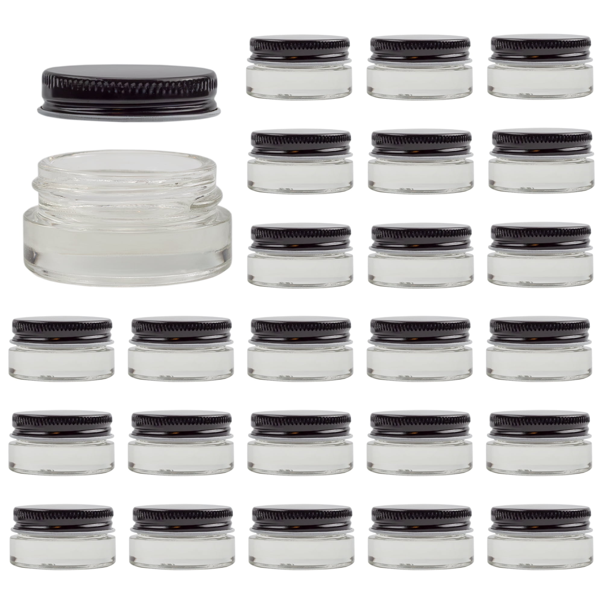Cornucopia Brands Small Glass Lip Balm Jars, Clear 7ml, Black Metal ...