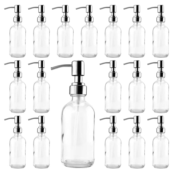 Cornucopia Brands 8oz Clear Glass Bottles w/ Stainless Steel Lotion ...